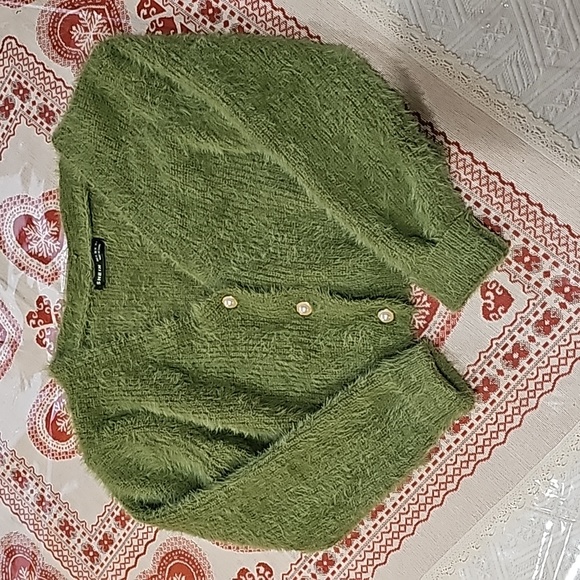SHEIN | Sweaters | Fuzzy Cropped Olive Cardigan | Poshmark